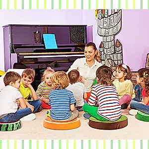 Coume 4 Pcs 15.7 Inch Round Fruit Pillows Stuffed Throw Pillows 3D Watermelon Kiwi Lemon Orange Decorative Floor Cushions Chair Toy Seat Floor Seat Cushions for Kids Couch Sofa Classroom