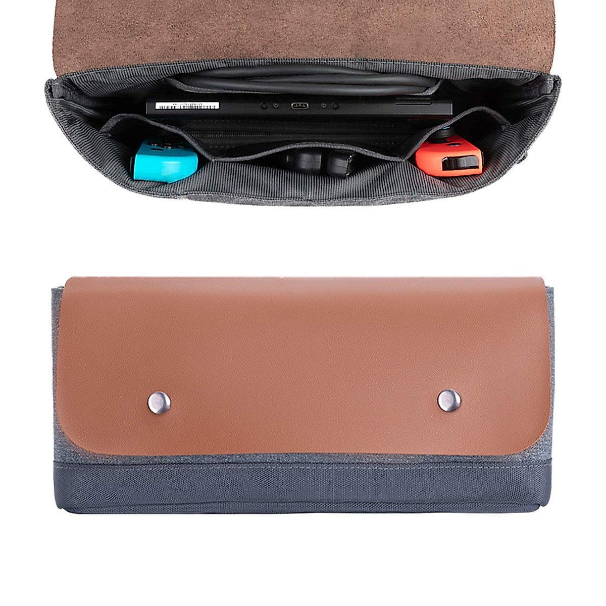 Comfyable Carrying Case Fit for Nintendo Switch with 6 Game Slots, Portable Travel Pouch Protective Waterproof Cover with Pocket for Accessories, Dark Gray & Brown