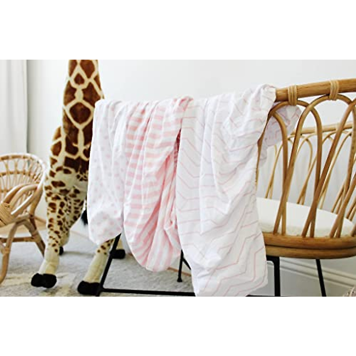 NODNAL CO. 3 Fitted Bassinet Sheets Pink Set for Baby Girl - 100% OEKO-TEX Cotton - Chevron, Polka Dot and Stripe - for Cradle/Moses Basket Hourglass, Oval & Rectangle Mattress Sheet