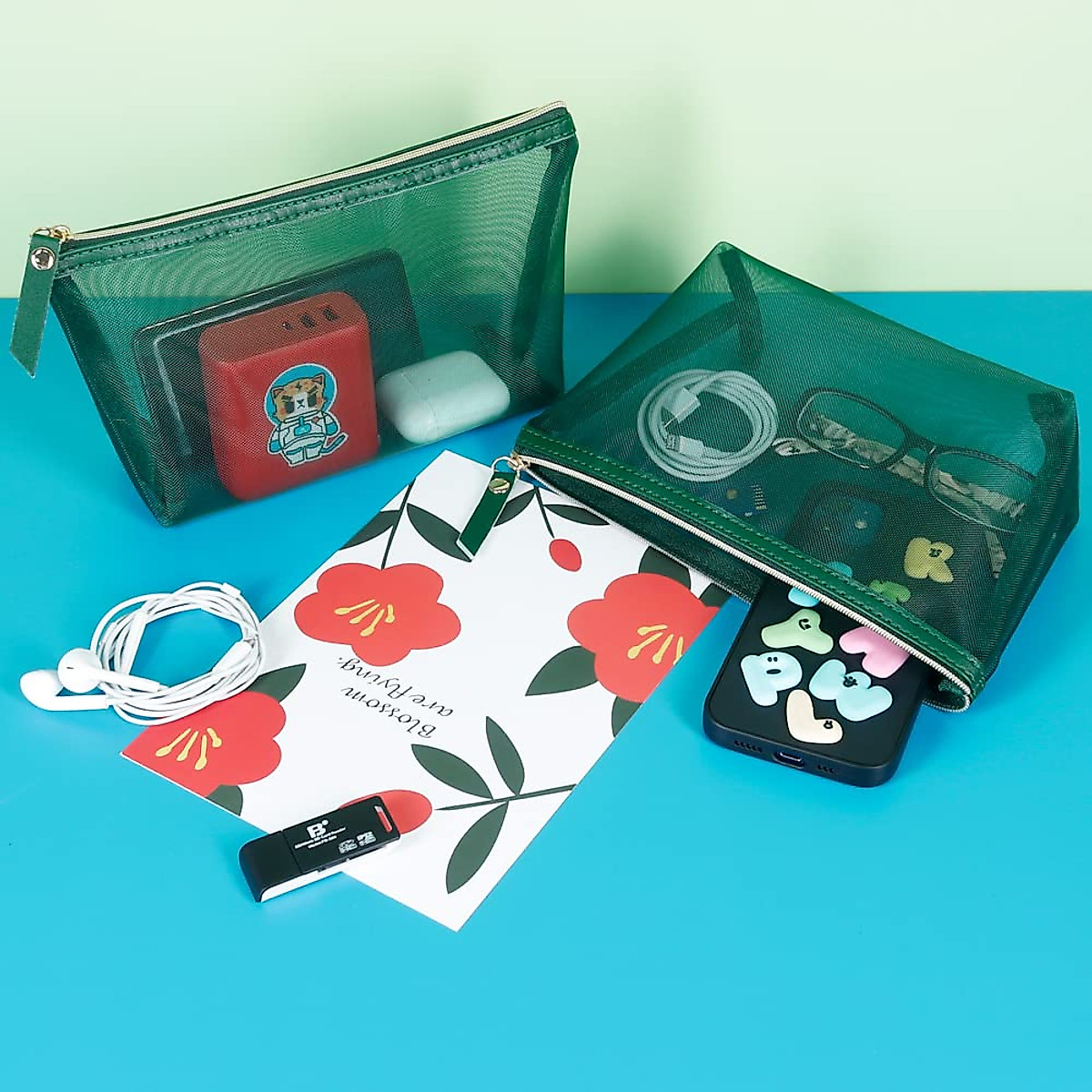 HRX Package Mesh Makeup Bag, 3pcs Travel Cosmetic Pouches with Zipper Toiletry Organizer Case for Purse Diaper Bag Tote Bag