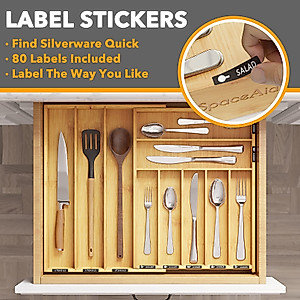 SpaceAid Bamboo Silverware Drawer Organizer with Labels (Natural, 6 Slots) and Utensil Organizer (Natural, 10 Slots)