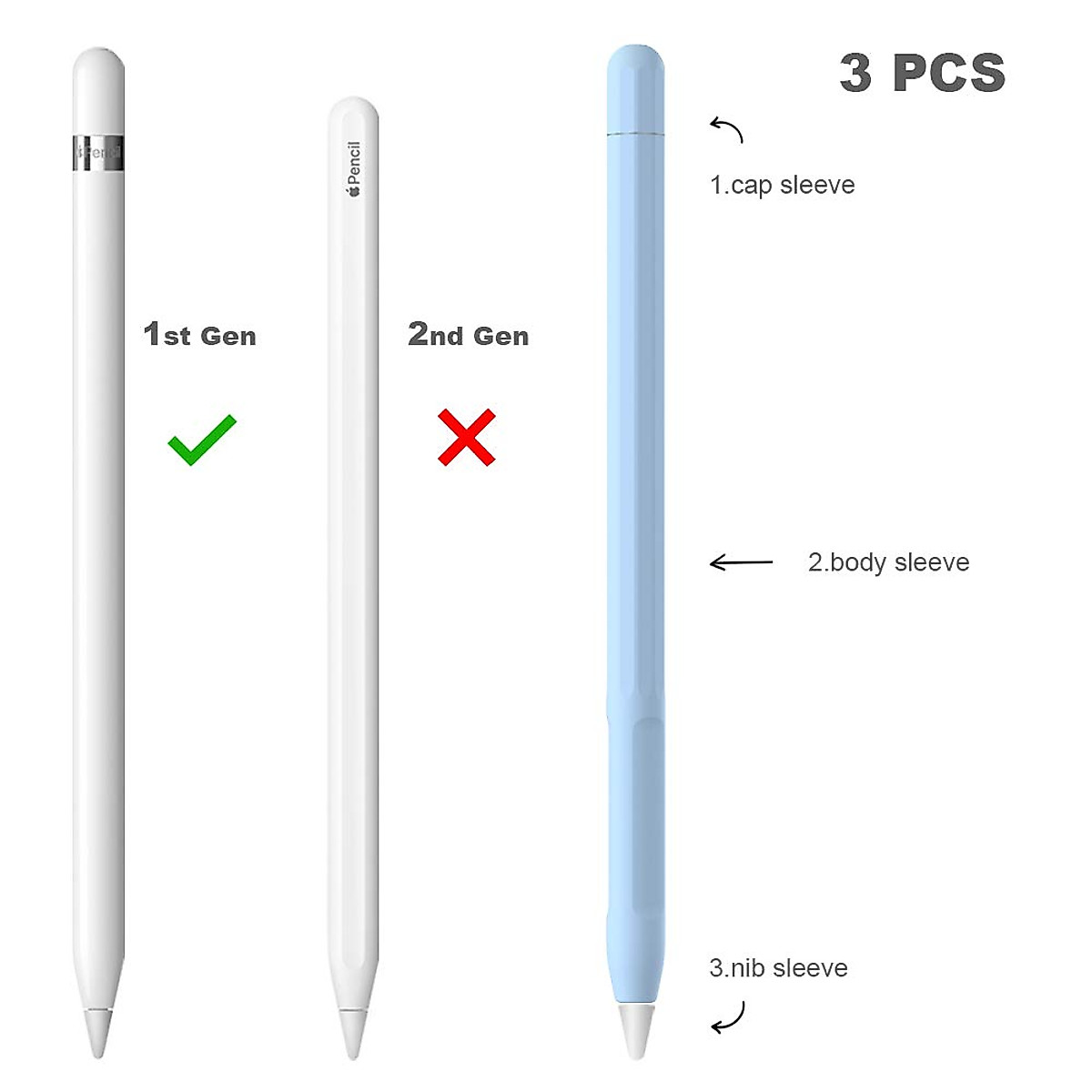 YINVA Case, Grip, Accessories Holder for Apple Pencil 1st Generation, Cover Sleeve with Protective Nib Cover for iPad Pencil(Blue)