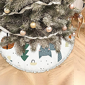 Small Christmas Tree Skirt Woodland Wolf and Trees,30 Inch Tree Skirt for Christmas Holiday Party Decoration,Rustic Tree Skirts Mat Home Indoor Outdoor Ornaments