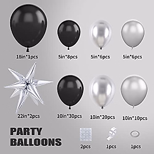 Black Silver Balloons Garland Kit, Black Silver Balloons Arch Kit With Black and Metallic Silver Latex Balloons, Black Silver Balloons Arch for Birthday Wedding Anniversary Party Supplies