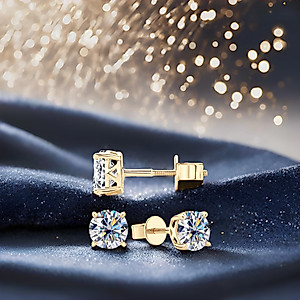 RAPRGOLD Moissanite Stud Earrings Lab Created 10K Real Yellow Gold Earrings Jewelry Gifts for Women Men, Solitaire Round Cut Moissanite Studs for Men Solid Gold in Secure Screw Back 1.60cttw 6mm