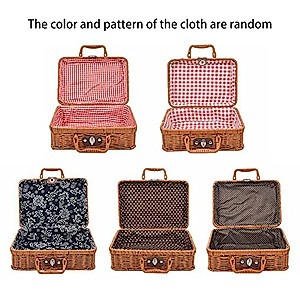 Flat Woven Wicker Storage Bins with Lid Natural Seagrass Basket Boxes Multipurpose Home Organizer Bins Boxes for Rattan Shelf Organizer for Living Room Decoration (22cmx16cmx11cm)