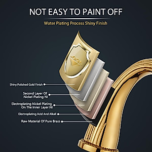 YANNLII Shiny Polished Gold Widespread Bathroom Sink Faucet,Two Crystal Handle Three Hole Brass Lavatory Vanity Faucet,8-16 Inch Basin Mixer Tap with Pop Up Drain Assembly,French Gold