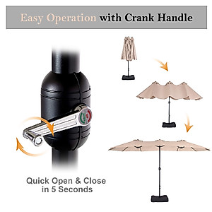 PHI VILLA 15ft Large Patio Umbrella with Base, Double-sided Outdoor Umbrella, Beige