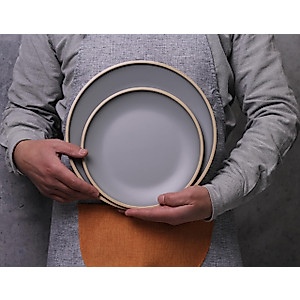 Gufaith Melamine Dinnerware Sets for 4, Plates and Bowls Sets 12 Piece, Melamine Plates, Plate Sets, Dish Set for 4, Unbreakable Dinnerware Set, BPA Free, Suitable Indoors and Outdoors (Light Grey)