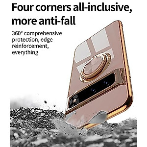 ZOEVEES for Google Pixel 7A Case with Screen Protector and Camera Protector, Built-in 360° Ring Holder Magnetic Stand, Luxury Electroplated Plating Edge Shockproof Protective Phone Cover, Pink