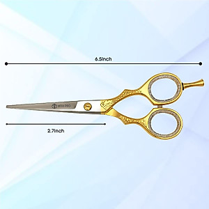 MTM PRO Hair Cutting Scissors，6.5 Inch Professional Stainless Steel Barber Hair Scissors，for Both Salon and Home Use (Golden Handle)