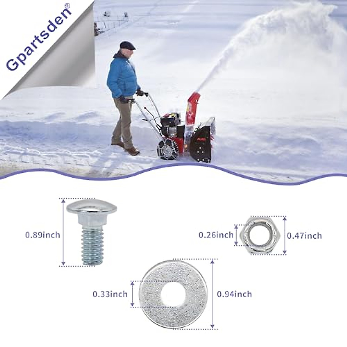 Gpartsden 6PK 710-0451 712-04063 Skid Shoe Bolts Nuts and Washers Kit for MTD Cub Cadet Yardman 784-5580 736-0242 712-04063 GW-37002 Snow Blower