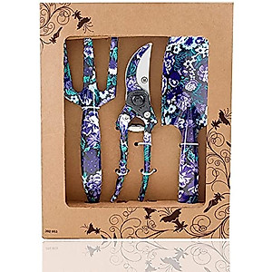 FLORA GUARD 3 Piece Aluminum Garden Tool Set - Trowel, Cultivator, Pruning Shear, Gift Set for Gardening Needs (Purple&Blue)