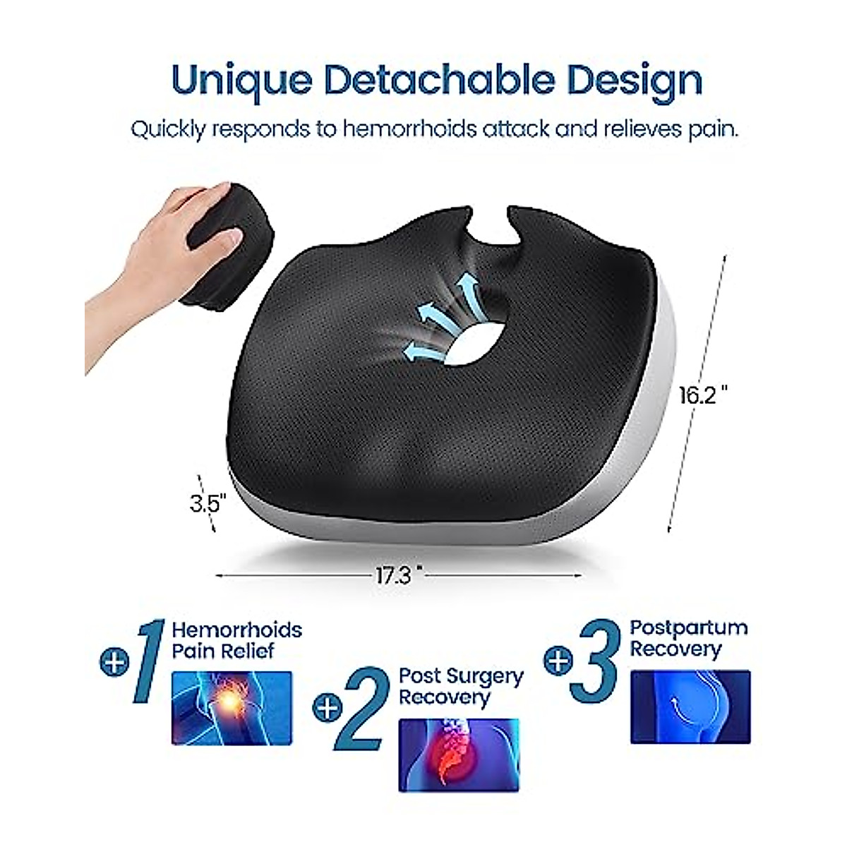 Multifunction Seat Cushion with Removable Insert for Long Sitting, Ergonomic Office Chair Cushion for Hemorrhoid, Sciatica, Tailbone Pain Relief, Non-Slip Memory Foam Butt Pillow for Office, Home, Car