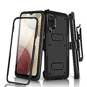 Holster Case for Samsung Galaxy A12 with Swivel Belt Clip, Built-in Screen Protector Heavy Duty Full Body Protection Shockproof Kickstand Cover for Outdoor Sports (Samsung A12)