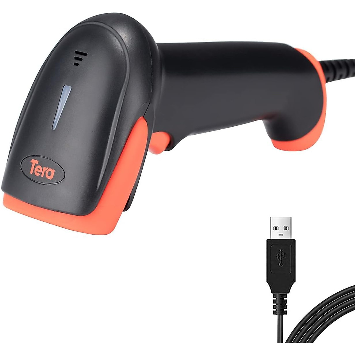 Tera Barcode Scanner 1D Laser USB Wired Plug and Play Handheld Fast and Precise Scan Bar Code Reader for Supermarket Library Small Businesses Retail Store Logistic Warehouse 3106-2 Orange