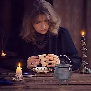 Cast Iron Cauldron with Lid and Carry Handle, 4 Inch Halloween Witch Pot for Spells, Smudging, Ritual & Blessings | Halloween Decoration Or Incense Burning