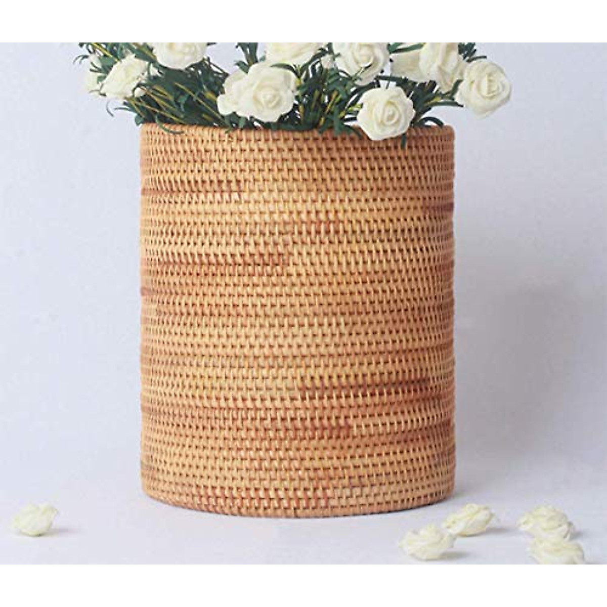 VECANCE Handmade Rattan Woven Wastebaskets, Multi-Functional Storage Basket 20x20cm