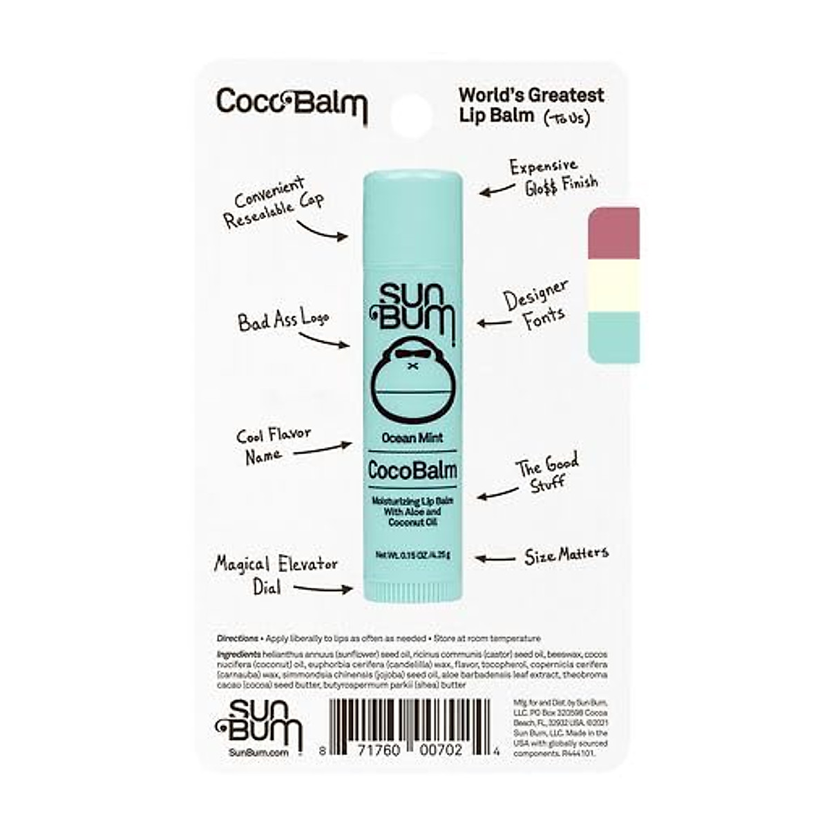 Sun Bum Cocobalm Lip Balm Variety Pack | Hydrating with Aloe | Hypoallergenic, Paraben Free, Silicone Free | 0.15oz Stick | 3 Flavor Variety Pack
