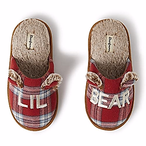 Dearfoams Easter Basket Stuffers Gifts for Kids Toddler Baby Slipper, Lil Bear Red/Blue Plaid, US 7-8 Unisex