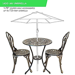 Patio Premier 217005 3pc Outdoor Tulip Garden Bistro Set, Cast Iron and Aluminum Frame, Bronze