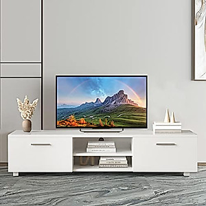 Noskatu Modern TV Stand with 2 Storage Cabinets Entertainment Center for 65 inch TV Simple Television Media Console Table with 2 Open Shelves Wood TV Unit for Home Living Room Bedroom White