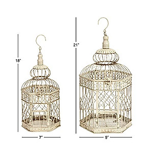 Deco 79 66520 Inch, Set of 2 Metal Bird Cage, 21", 18"H, Cream, 2 Count