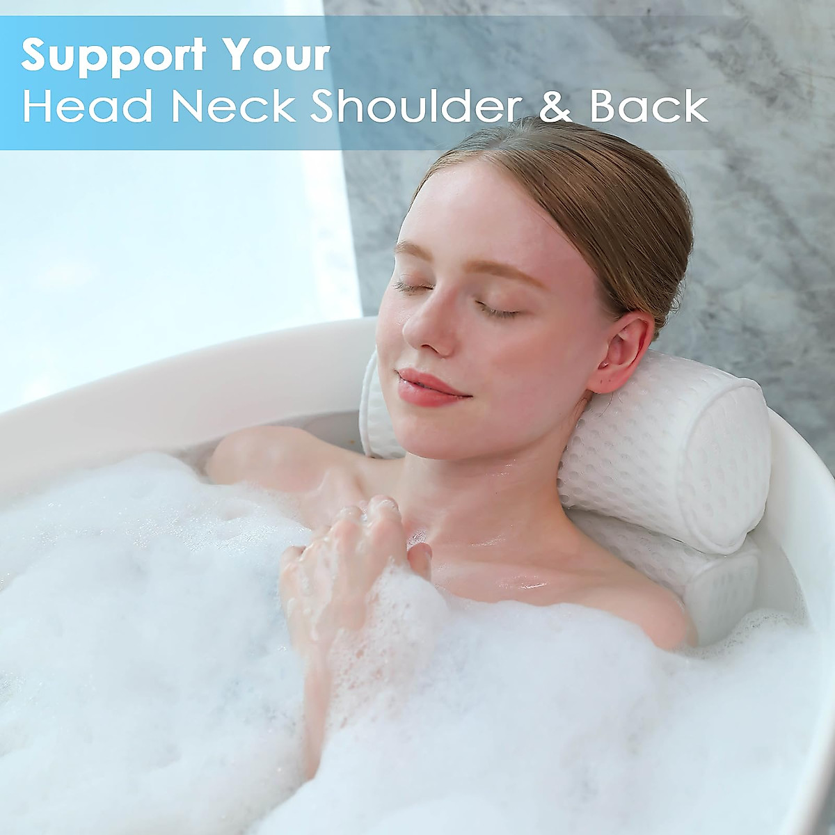 AEROiVi Bathtub Pillow Headrest Bath Pillows for Tub Neck and Back Support with Non Slip Suction Cups Spa Bath Cushion Relaxing Bathroom Accessories