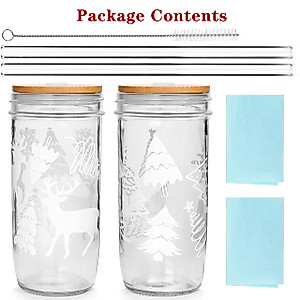ANOTION Useful White Elephant Gifts for Adults Holiday 24oz Christmas Mugs Mason Jars Glass Cups with Lid and Straw Tumbler Drinking Glasses Coffee Cups Cookie Jar Glassware Gift for Women Men Mom