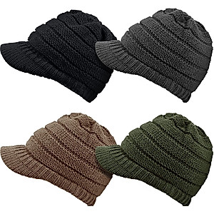 SATINIOR Women Knit Winter Brim Hats for Women Slouchy Beanie with Visor Warm Newsboy Skull Cap (Black, Dark Gray, Khaki, Army Green, 4), One Size