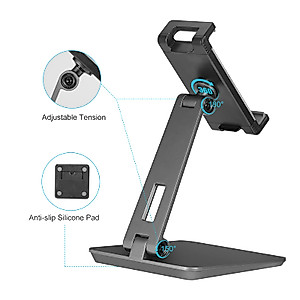 SHUOSUO Tablet Stand Adjustable & Foldable, 360° Swivel Heavy Aluminum Tablet Holder for Desk, Compatible with iPad Pro/Air/Mini, Galaxy Tab, Surface Pro, Kindle Fire (7-13") (Dark Gray)