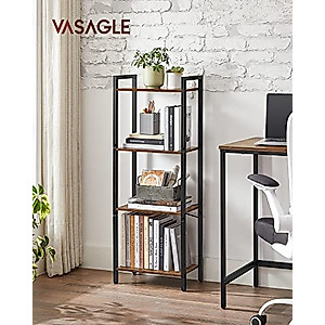 VASAGLE 4-Tier Bookshelf, Small Bookcase, Narrow Book Shelf for Small Space, 9.4 x 15.7 x 42.1 Inches, for Living Room, Office, Study, Entryway, Industrial Style, Rustic Brown and Black ULLS099B01