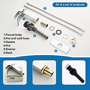 PHICHI Chrome Bathroom Faucet Waterfall Single Handle 1 or 3 Hole Faucet, Commercial Modern Lavatory Tap with Pop-up Drain and Deck Plate