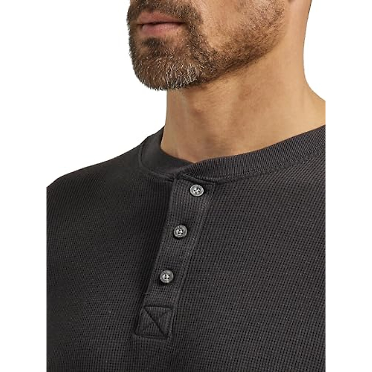 Wrangler Authentics Men's Long Sleeve Waffle Henley, Caviar, Large
