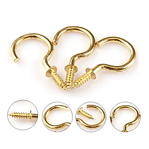 XeeDoo Cup Hooks for Hanging,12 Pack 2 inch Metal Screw in Ceiling Hooks Heavy Duty Brass Plated Hooks Holders for Outdoor Indoor,Gold