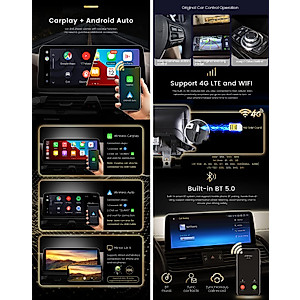 Android 12 Car Stereo GPS Sat Nav for BMW 5 Series E60 E61 E63 E64 3 Series E90 E91 E92 CCC CIC Touchscreen Multimedia Player + DVR,8-core 4+64-2005-2008 CCC 8.8 inches