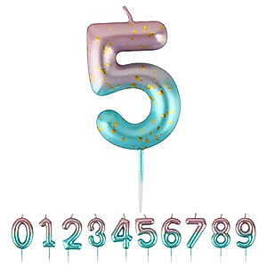 Birthday Candles Number 5 Pink to Green Gradient 3th Happy Birthday Number Candle Cake Topper, Cake Numbers Candles for Birthday Party Anniversary Decorations No 50 51 53 55 57 58 59 (5, Pink Green)