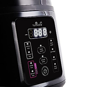 Yum Asia Kumo YumCarb Rice Cooker with Ceramic Bowl and Advanced Fuzzy Logic, (5.5 Cups, 1 Litre), 5 Rice Cooking Functions, 3 Multicooker Functions, 110V US Power (Dark Stainless Steel)