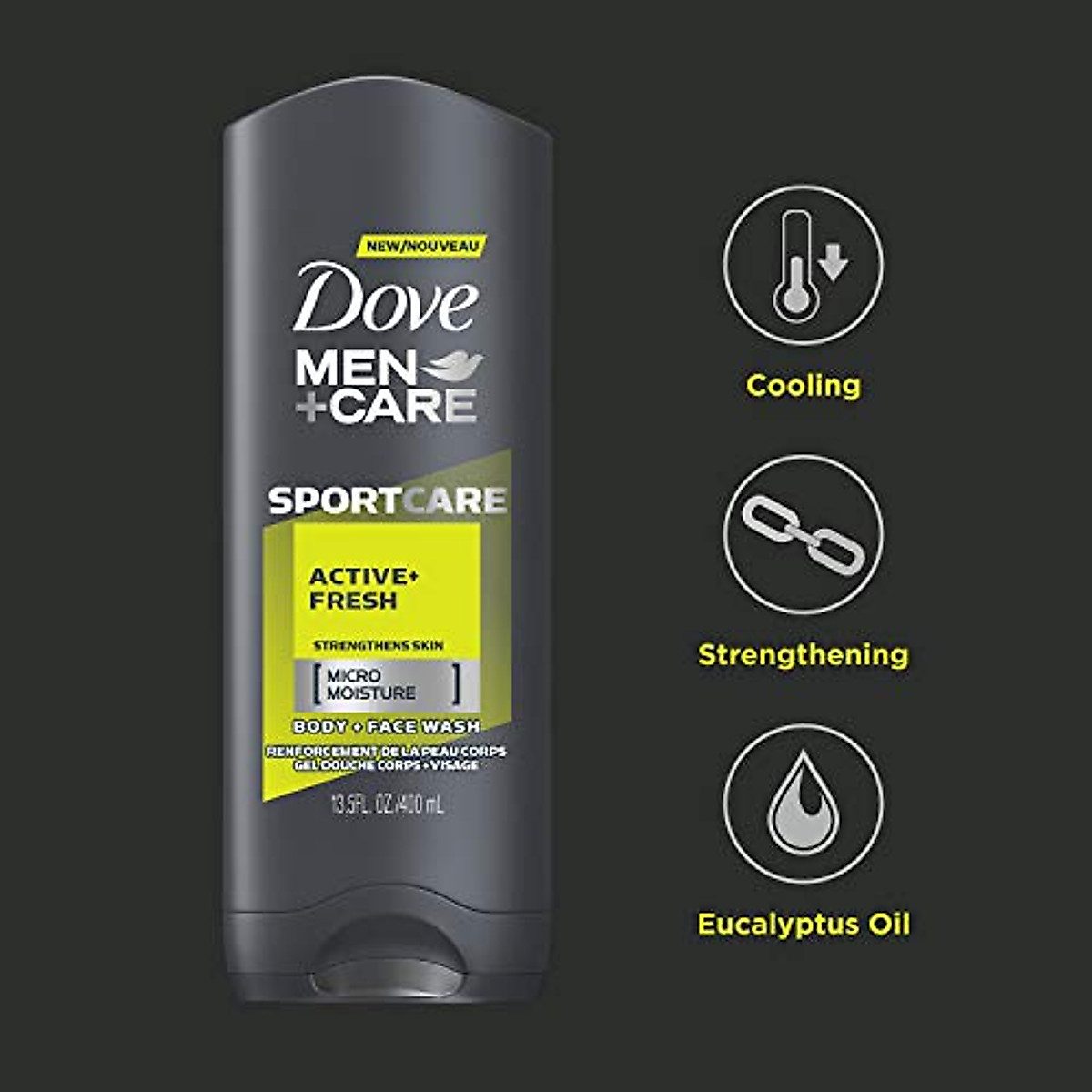 DOVE MEN + CARE SportCare Body Wash Active Fresh Effectively Washes Away Bacteria While Nourishing Your Skin, 17.99 fl oz (pack of 1)
