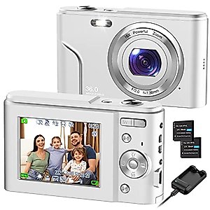 Digital Camera, RUAHETIL FHD 1080P 36MP 2.4 Inch LCD Vlogging Camera for Kids, 16X Zoom 2 Charging Modes Kids Compact Camera Point and Shoot Camera for Kids Teens Students Beginners (Silver)