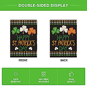 AVOIN colorlife Happy St Patricks Day Garden Flag 12x18 Inch Double Sided, Shamrock Lucky Clover Holiday Yard Outdoor Flag