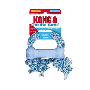 KONG - Puppy Goodie Bone with Rope - Teething Rubber, Teeth Cleaning Dog Toy - for X-Small Puppies - Blue