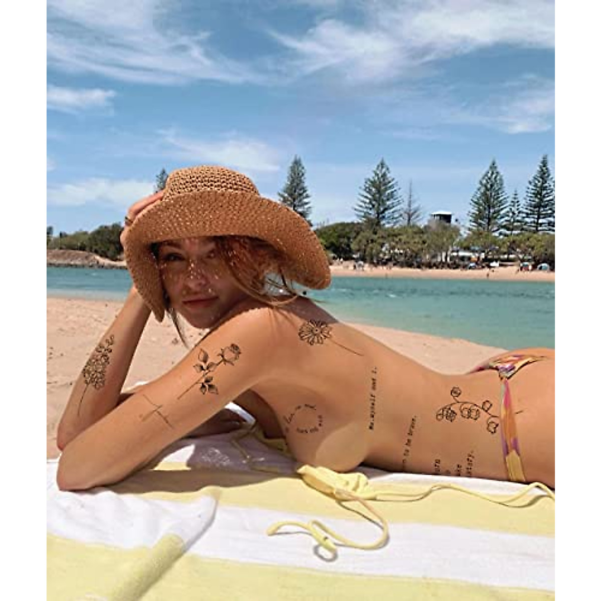 DIVAWOO Realistic Temporary Tattoo - 60 Sheets Tiny Fake Tattoos, 40 Pcs Inspirational Words Tattoo, 20 Pcs Wild Flower Floral Bouquet Stickers for Adult Women Face Body Hand