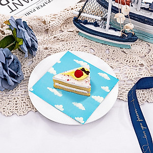 40PCS Blue Sky Clouds Napkins - Folded 6.5 x 6.5 Inches Luncheon Napkins Disposable Paper Napkins Party Supplies for Kids Cartoon Story Theme Birthday Kids Baby Shower Outdoor Camping