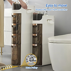 MOSAMNI 2-Tiers Slim Bathroom Storage, Waterproof Narrow Bathroom Floor Cabinet, Movable Bathroom Storage Organizer with Drawers for Small Spaces, Bathroom, Kitchen, Bedroom - Out of The Box