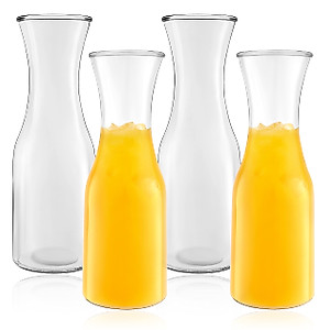 Kitchen Lux Glass Carafe, 1 Liter Drink Pitcher & Elegant Wine Carafe Decanter, Carafe Set of 4, Mimosa Bar Carafes & Juice Glasses, Easy Pour Bottles, Glass Water Carafe, 34 oz