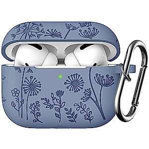 Lerobo Flower Engraved Cover Compatible with Airpod Pro Case 2nd 1st Generation Cute, Full Protective Soft Silicone Case for Apple AirPod Pro/AirPods Pro 2 Case USB C, Front LED Visible, Lavender Gray