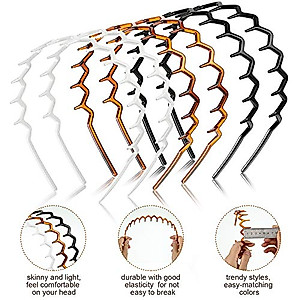 Chuangdi 6 Pieces Zigzag Headband Plastic Shark Tooth Hair Comb Hairband Zig Zag Headband Plastic Wavy teeth Hair Hoop Accessory for Women Lady Girl(Black, White, Brown,Fresh Style)