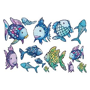 decalmile 14 Colorful Fish Wall Stickers Ocean Wall Decals Removable Vinyl Wall Decor Murals for Bathroom Nursery Kids Room