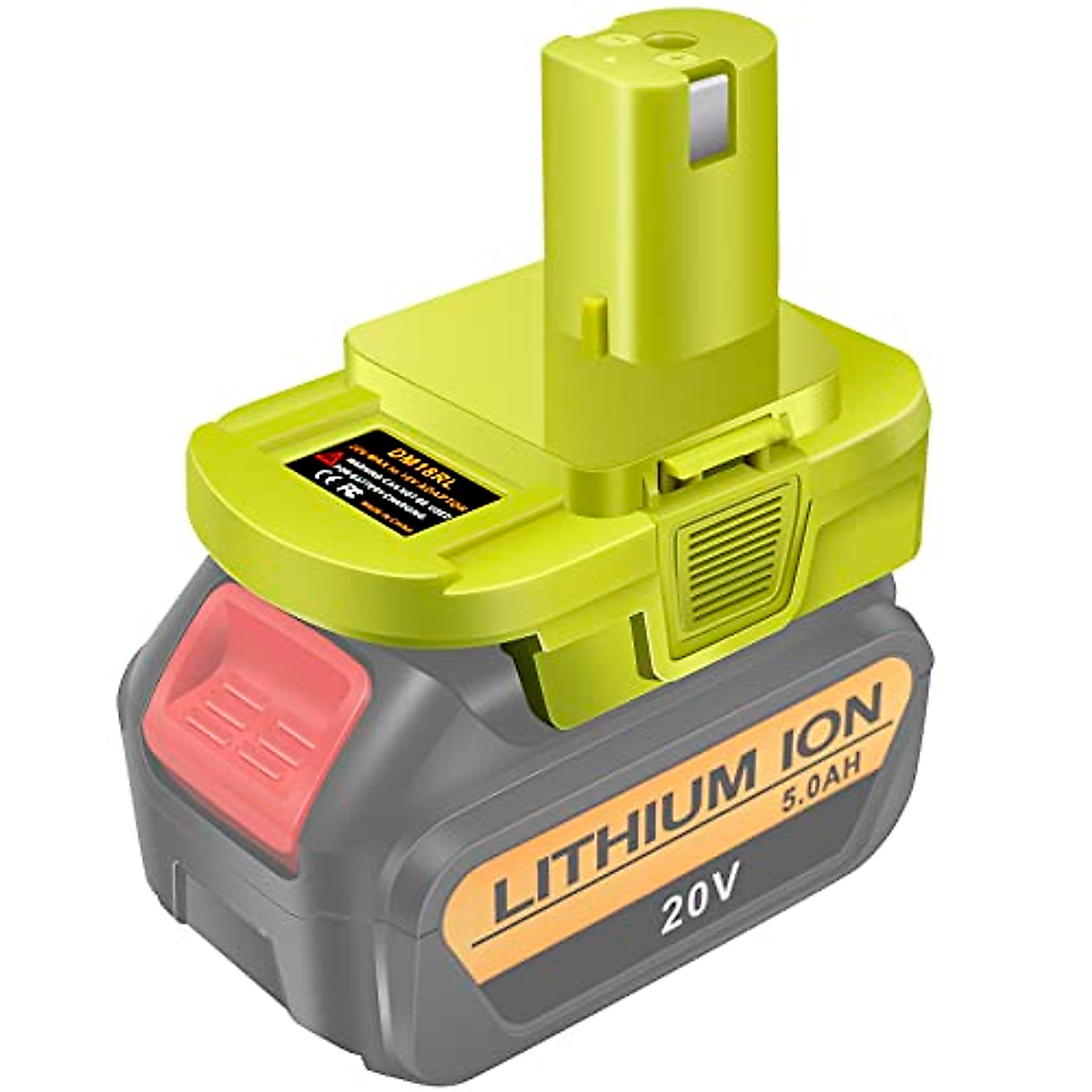 DM18RL Battery Adapter for Dewalt to Ryobi Battery Adapter, Convert Dewalt 20V Llithium Battery to Ryobi 18V P107 P108 Battery with 5V 2.1A MAX USB Charge
